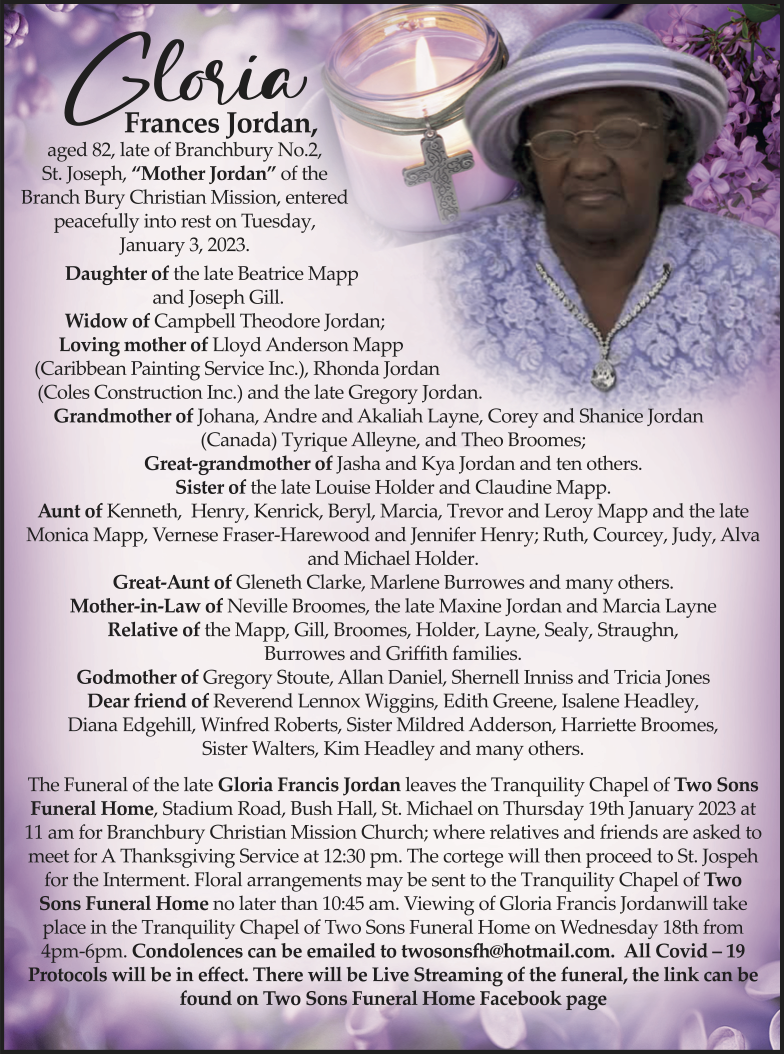 GLORIA FRANCES JORDAN - nationnews.com