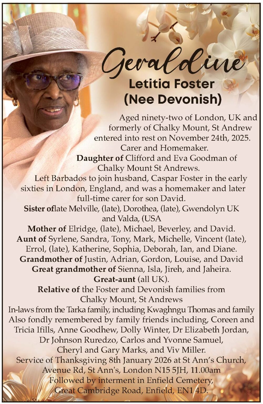 Geraldine Letitia Foster née Devonish - nationnews.com