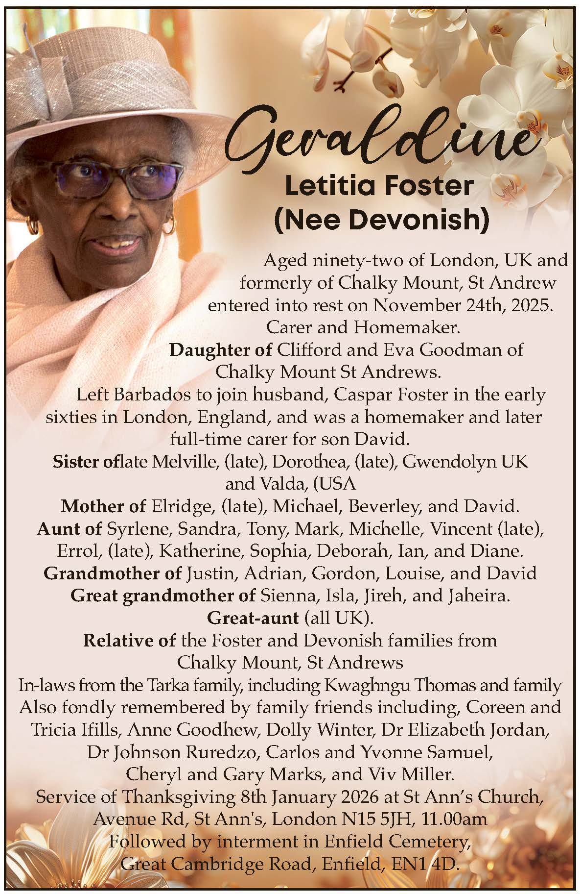 Geraldine Letitia Foster née Devonish - nationnews.com